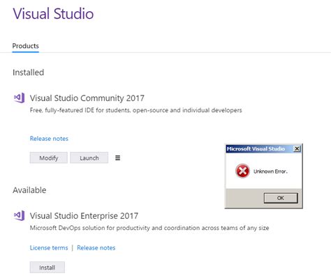 安装后启动Visual Studio 社区时出现未知错误 Dovov编程网