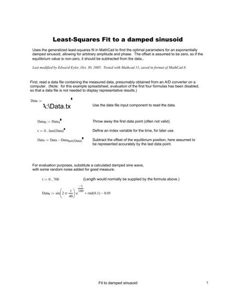 Mathcad Damped Sine Fit Mcd