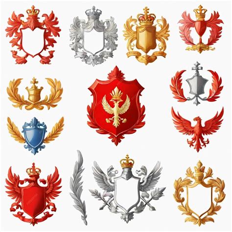 A Set Of Different Crests With A Gold Crown And A Red Crest Premium