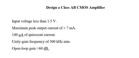 Design A Class Ab Cmos Amplifier Input Voltage Less Than 15