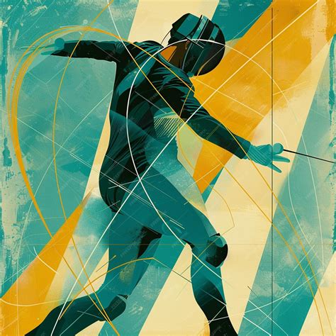 Dynamic Motion Retrofuturistic Fencing Design In Teal And Yellow