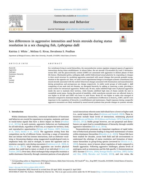 Pdf Sex Differences In Aggressive Intensities And Brain Steroids