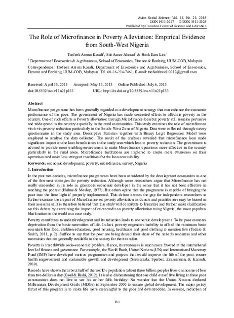 Pdf The Role Of Microfinance In Poverty Alleviation Empirical
