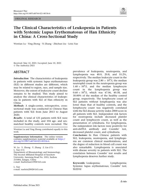 The Clinical Characteristics Of Leukopenia In Pati Pdf White Blood The Clinical Characteristics Of Leukopenia In Pati Pdf White Blood