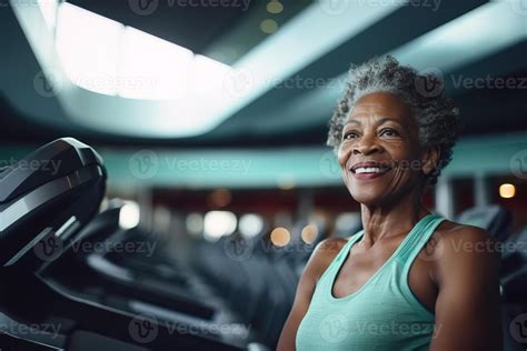 Ai Generated Cheerful African American Athletic Middle Aged Woman In Gym Active Mature Woman