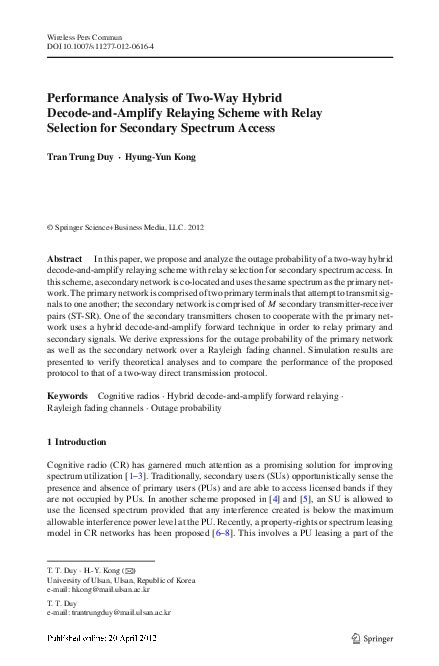 Pdf Performance Analysis Of Two Way Hybrid Decode And Amplify