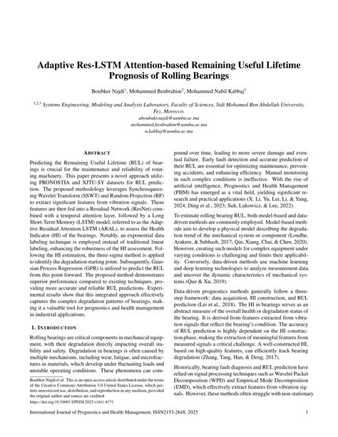 Pdf Adaptive Res Lstm Attention Based Remaining Useful Lifetime Prognosis Of Rolling Bearings