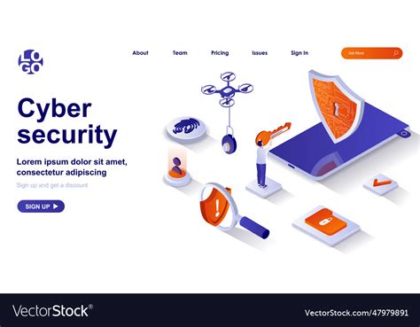 Cyber Security Isometric Landing Page Protect Vector Image
