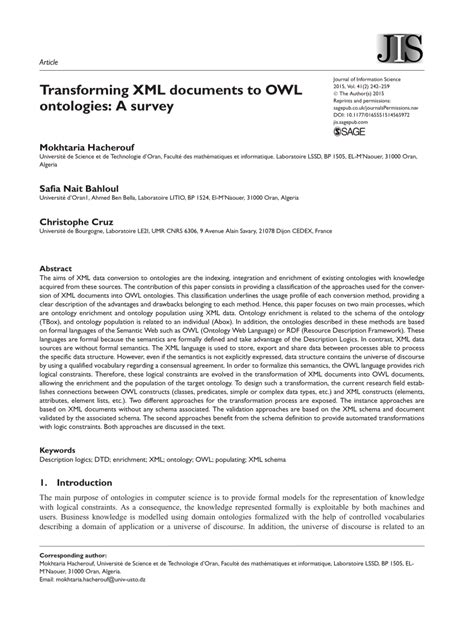 Pdf Transforming Xml Documents To Owl Ontologies A Survey
