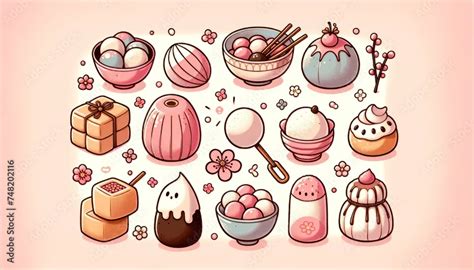 An Array Of Cute Japanese Desserts With A Pastel Color Palette Perfect