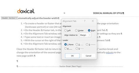Working With Headers And Footers Doxical Manual Of Style