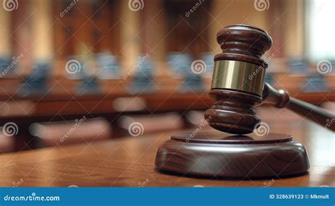 Judge S Gavel Ready In Courtroom Before Important Hearing Stock Image