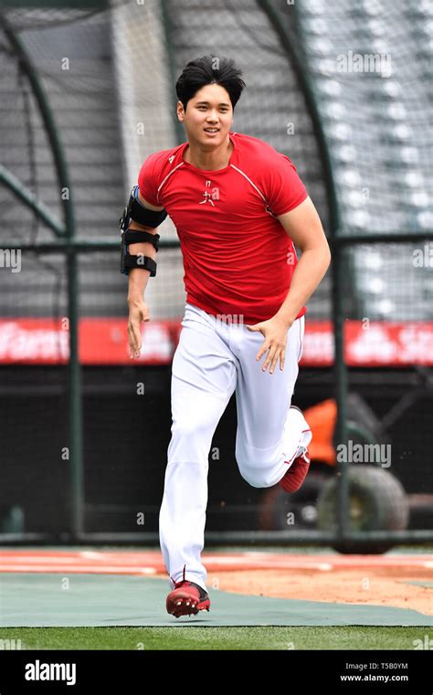Los Angeles Angels Shohei Ohtani Wears An Elbow Brace During Base