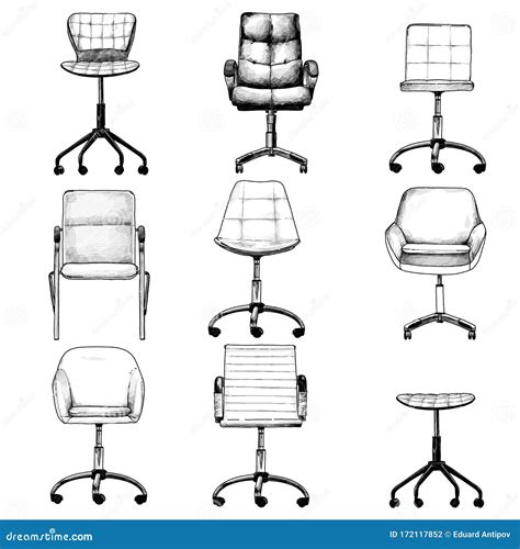 Set Of Office Chairs In The Loft Style For Selecting And Compiling The Interior Stock Vector