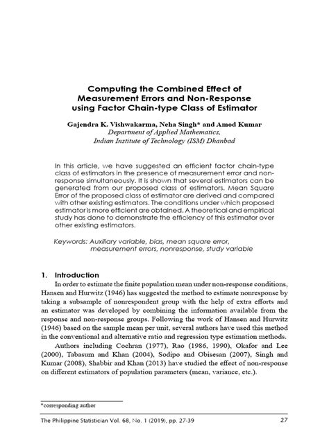 Measurement Error For Factor Class Of Estimator Pdf Estimator Errors And Residuals