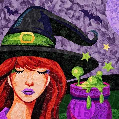 Halloween Witch Quilt Pattern Fabric Collage Applique Etsy