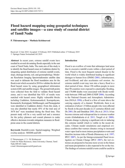 Flood Hazard Mapping Using Geospatial Techniques And Satellite Imagesa Case Study Of Coastal