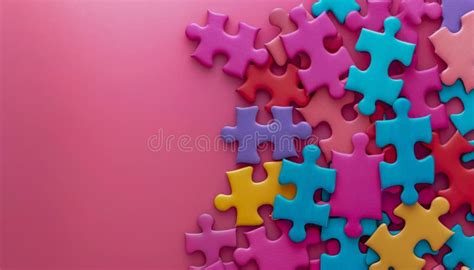 Colorful Interlocking Jigsaw Puzzle Pieces On A Pink Background With