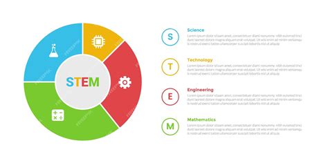 Stem Education Infographics Template Diagram With Big Outline Chart On Left Column With 4 Point