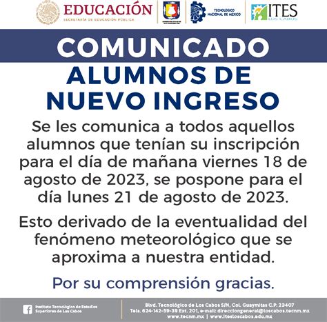 AtenciÓn Alumnos De Nuevo Ingreso Atender Comunicado Ites