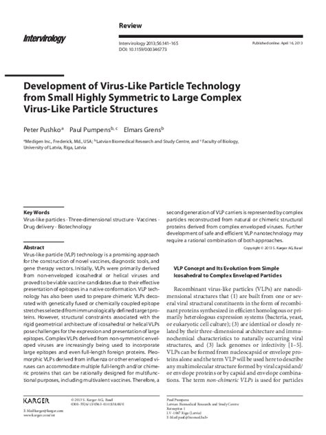 Pdf Development Of Virus Like Particle Technology From Small Highly Symmetric To Large Complex