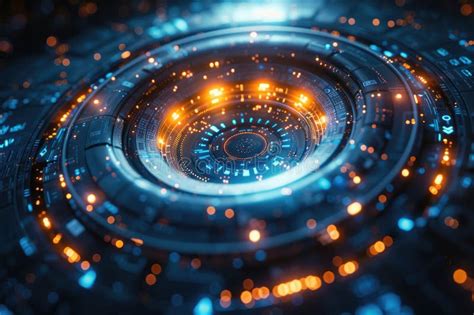 A Glowing Blue And Orange Futuristic Circuit Board Stock Illustration Illustration Of Storage