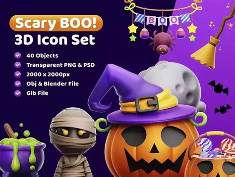 3d Model Halloween Scary Boo Icon Pack 3d Model Vr Ar Low Poly