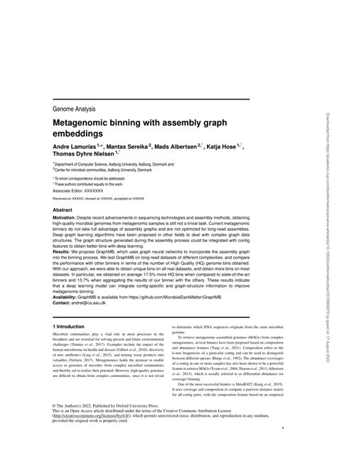 PDF Metagenomic Binning With Assembly Graph Embeddings