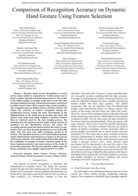 PDF Comparison Of Recognition Accuracy On Dynamic Hand Gesture Using Feature Selection