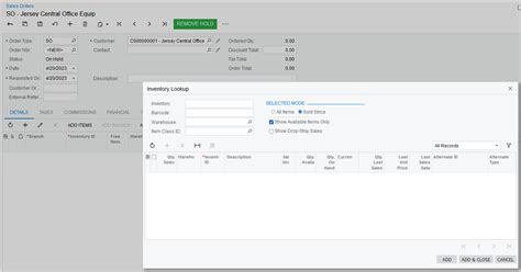 issue in sold since functionality of inventory lookup in sales orders