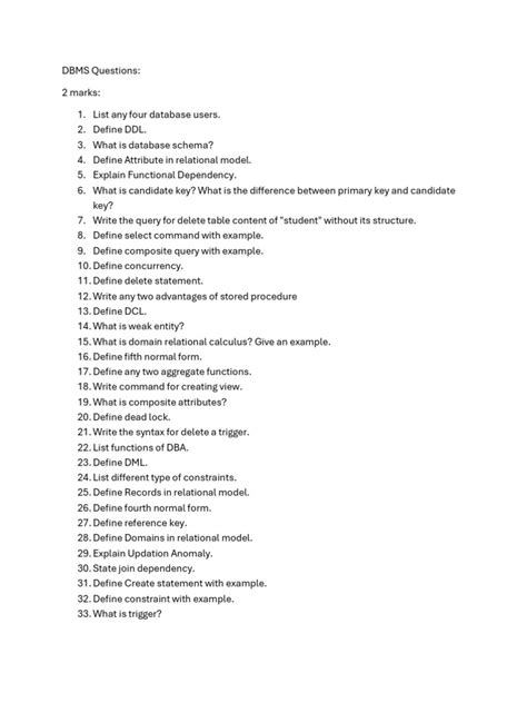 dbms questions pdf relational model relational database