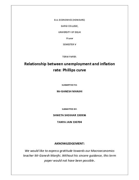 Pdf Relationship Between Unemployment And The Inflation Rate In India