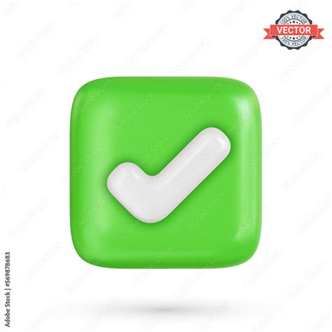 Green Check Mark Button Isolated On White Background Realistic 3d