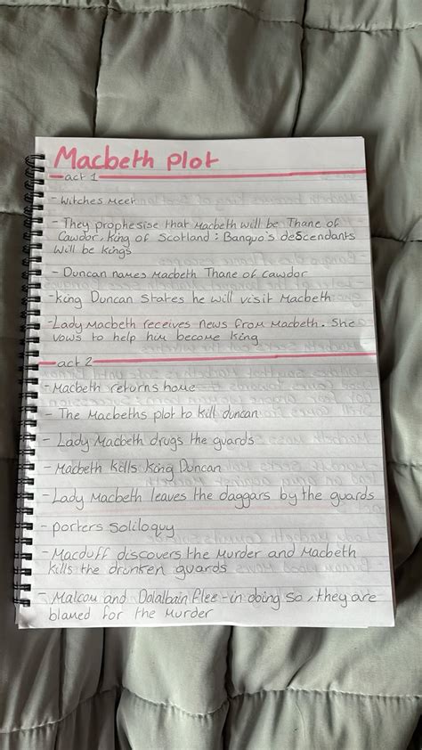 Macbeth Plot Act 1 And 2 Macbeth Plot English Gcse Revision English