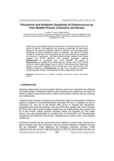 Pdf Prevalence And Antibiotic Sensitivity Of Enterococcus Sp From