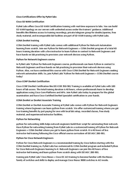 Cisco Certifications And Training By Pynet Pdf Cisco Certifications Computer Science