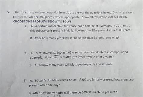 Solved 5 Use The Appropriate Exponential Formulas To Answer Chegg Com