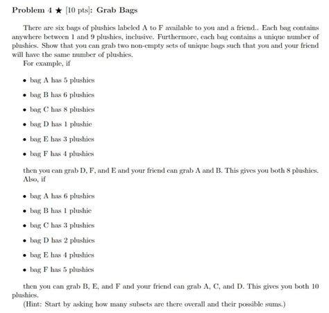 problem 4 [10 pts grab bags there are six bags of