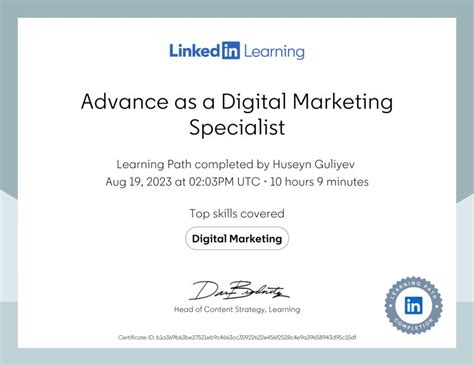 huseyn guliyev on linkedin certificate of completion