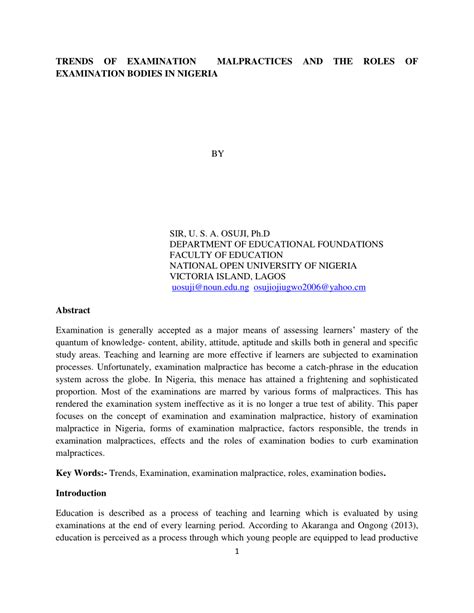 pdf trends of examination malpractices and the roles of examination
