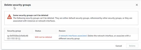 cannot delete security group r aws
