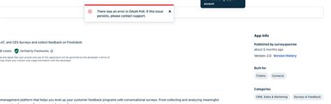 Getting Oauth Poll Error In Freshdesk When Connecting To Public App App Platform Freshworks