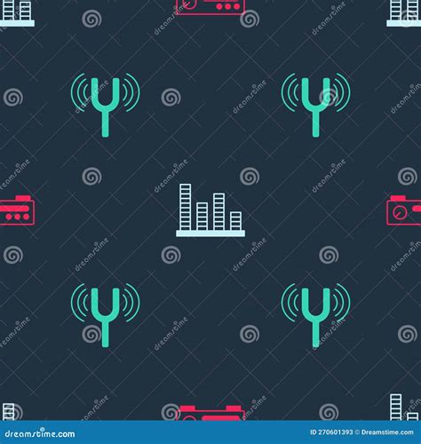 Set Sound Mixer Controller Music Equalizer And Musical Tuning Fork On Seamless Pattern Vector
