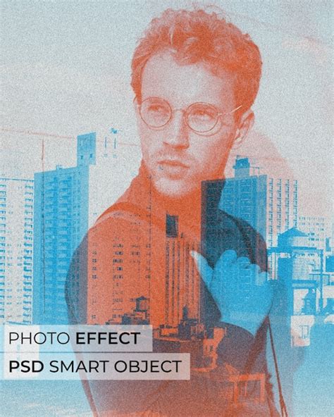 이중 노출 효과와 곡물이 있는 사람의 초상화 무료 Psd 파일