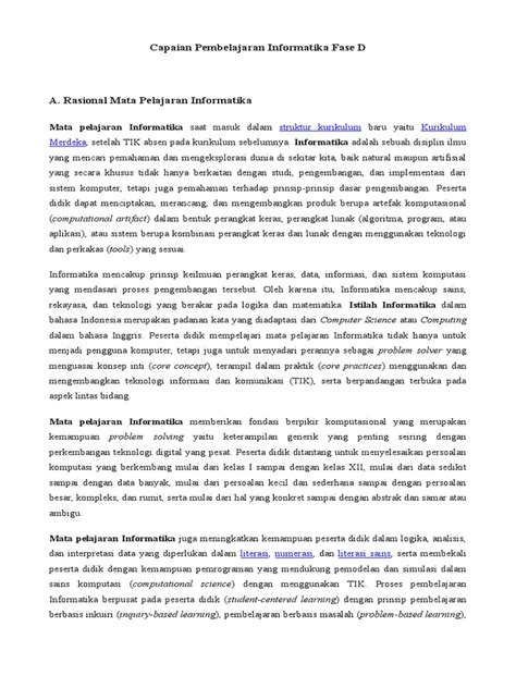 Capaian Pembelajaran Informatika Fase D Pdf