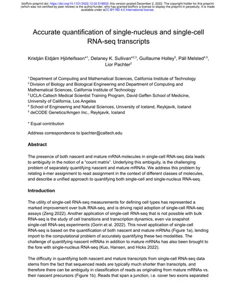 Pdf Accurate Quantification Of Single Nucleus And Single Cell Rna Seq