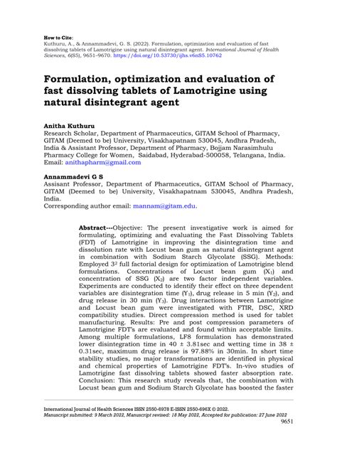 Pdf Formulation Optimization And Evaluation Of Fast Dissolving Tablets Of Lamotrigine Using