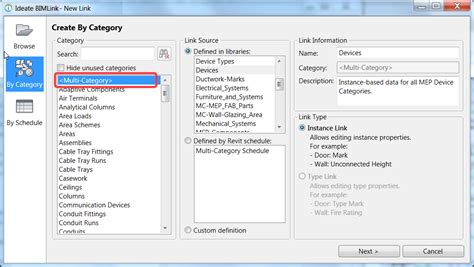 Revit Category Elements Multi Category Links Ideate BIMLink