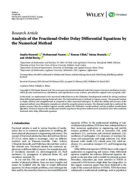 Pdf Analysis Of The Fractional Order Delay Differential Equations By The Numerical Method