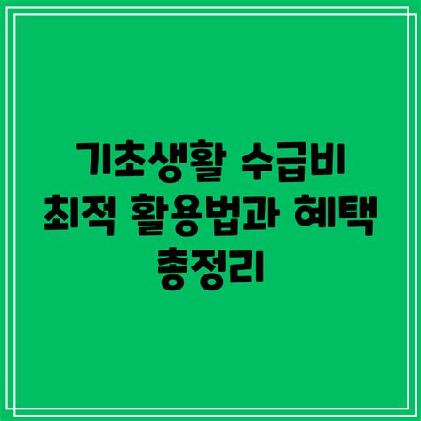 기초생활 수급비 최적 활용법과 혜택 총정리